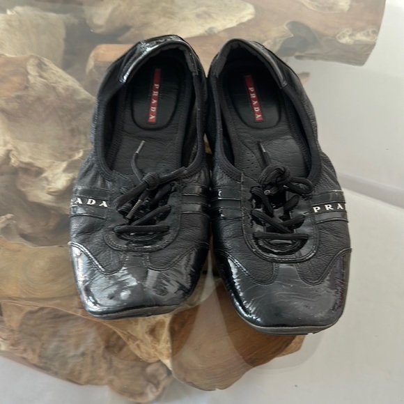 Prada | Shoes | Prada Black Patent Leather Shiny Flats | Poshmark